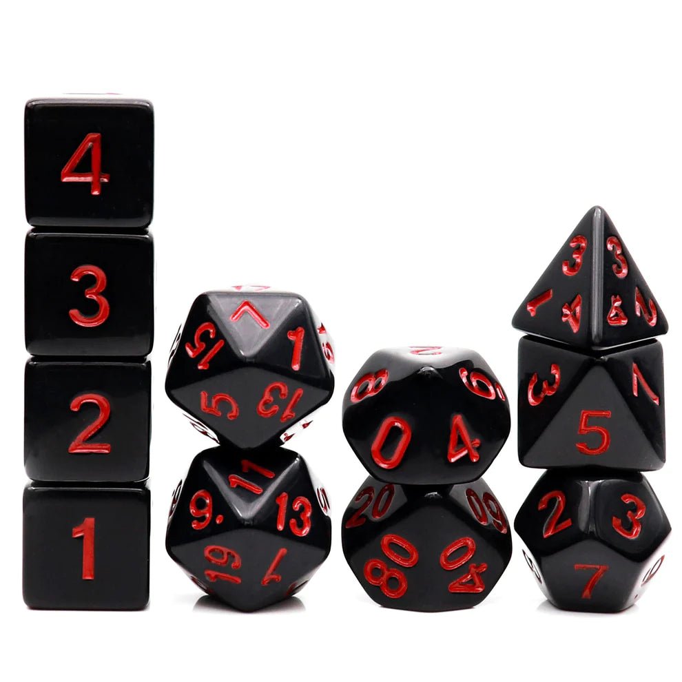 Haxtec Black Dice with Red Numbers, 11-Piece Set